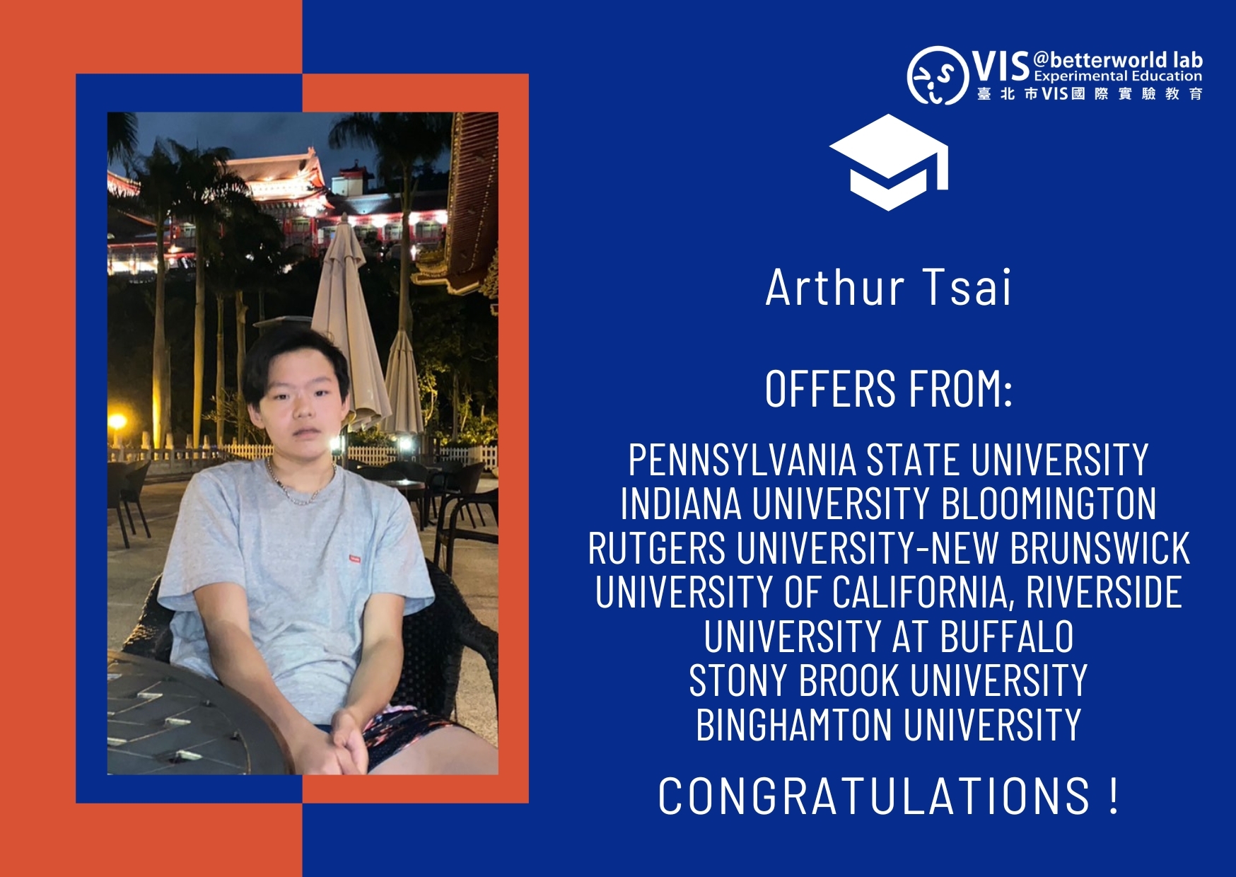 Congratulations to Arthur Tsai ! - VIS國際實驗教育