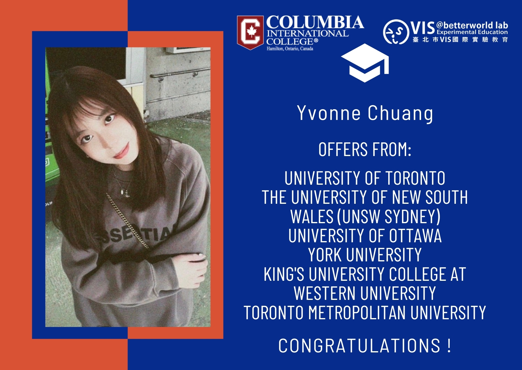 Congratulations to Yvonne Chuang ! - VIS國際實驗教育